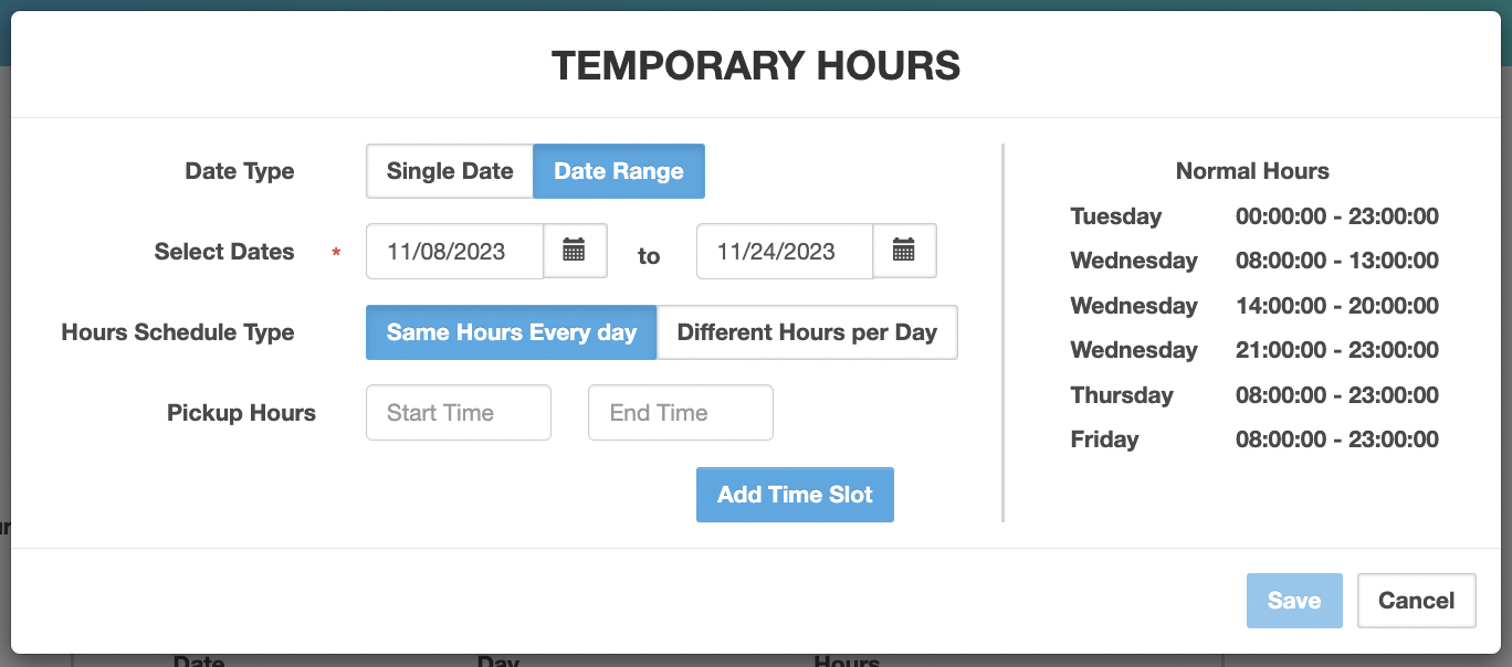 Setting Up Temporary Hours – Incentivio